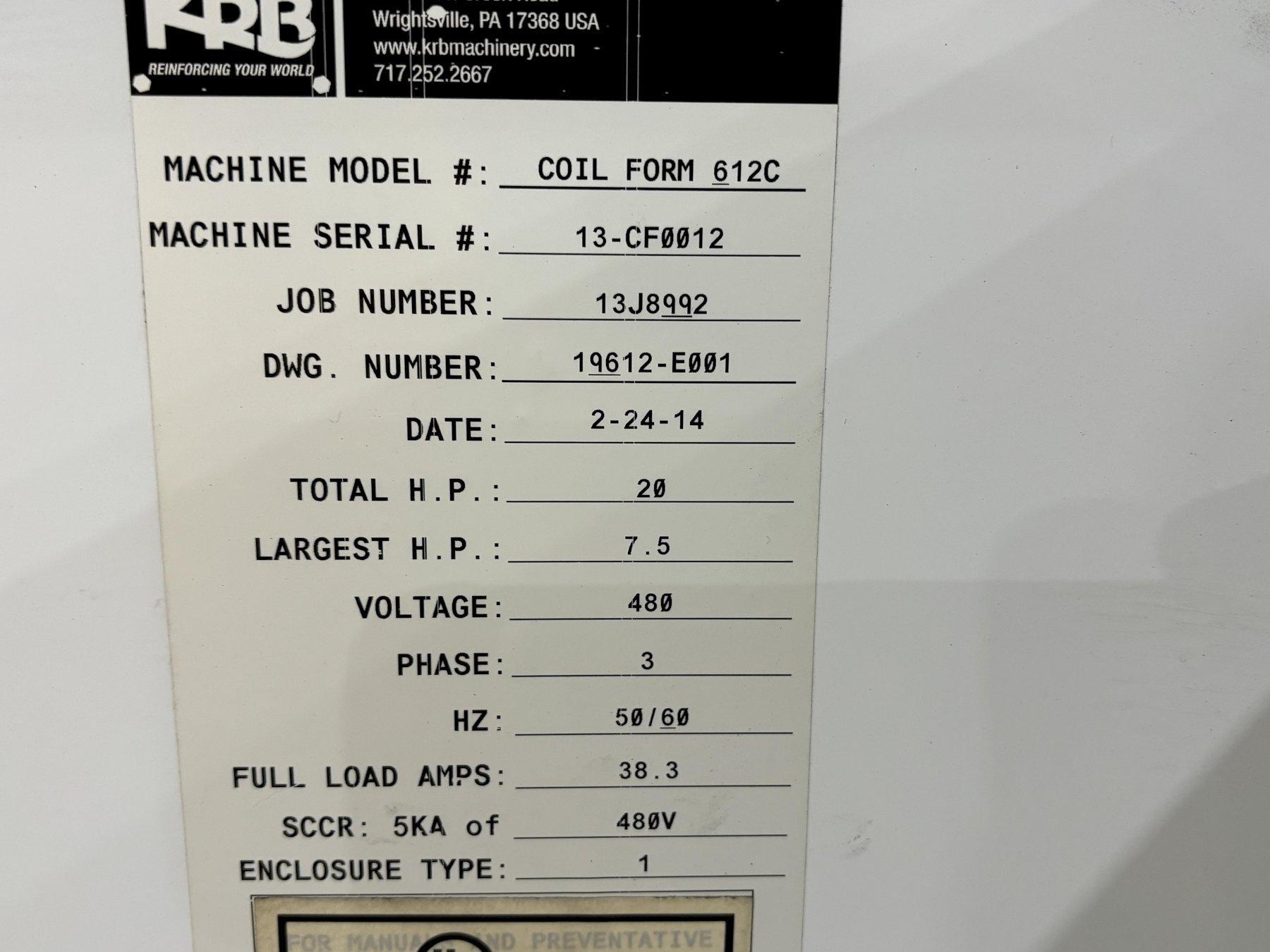 KRB MODEL #COIL FORM 612C REBAR BENDER: STOCK #20793