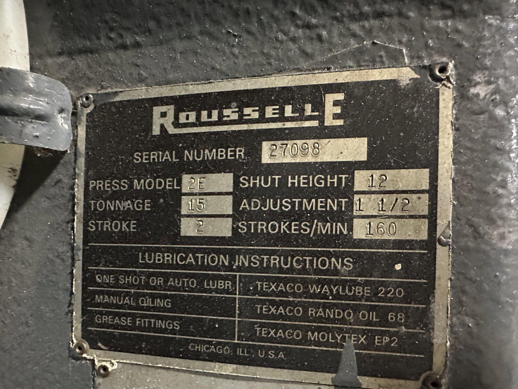15 TON ROUSSELLE MODEL 2E PRESS, 2″ STROKE: STOCK #20154