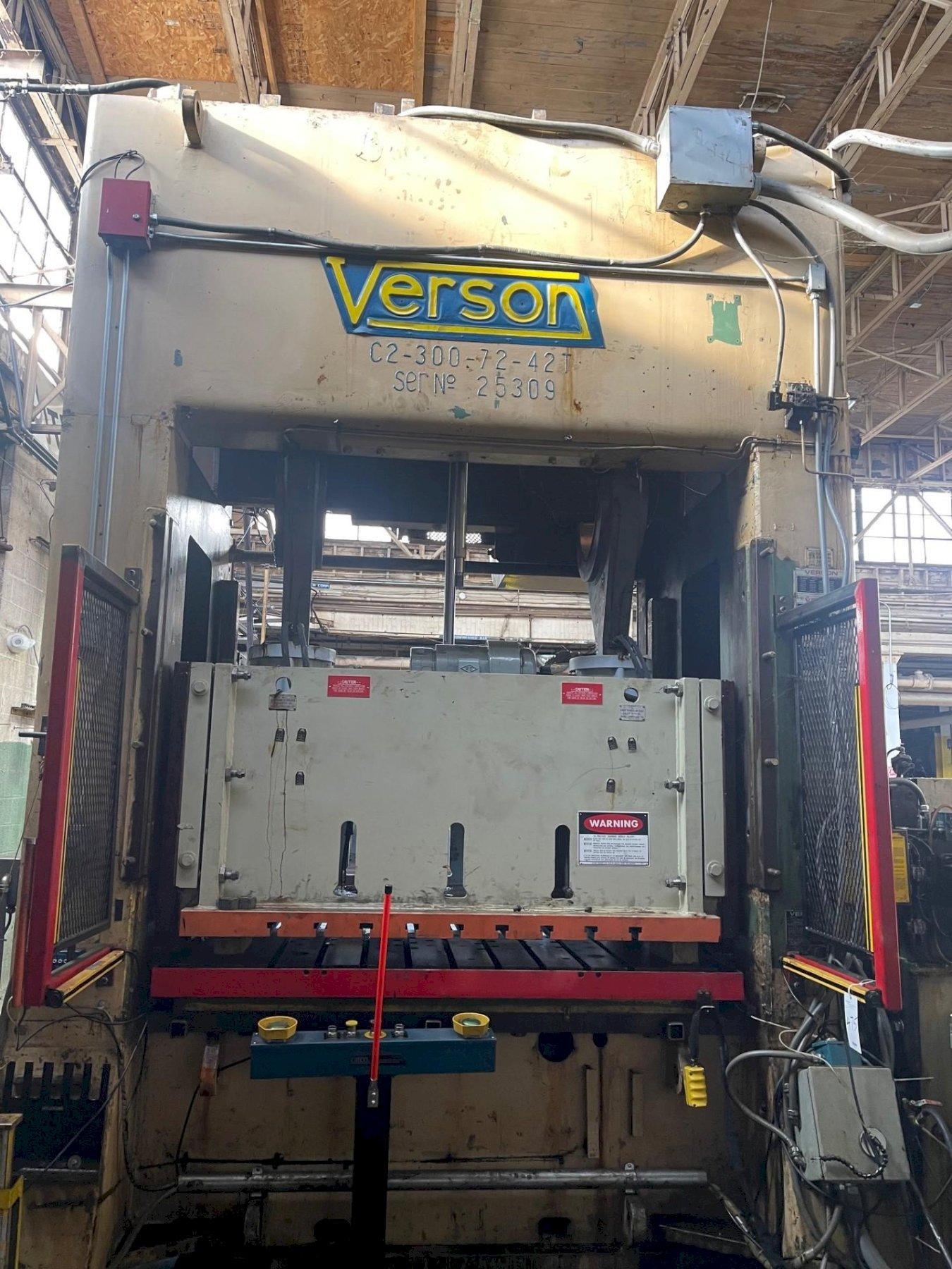 300 TON VERSON C2-300-72-42T STRAIGHT SIDE DOUBLE CRANK PRESS. STOCK ...