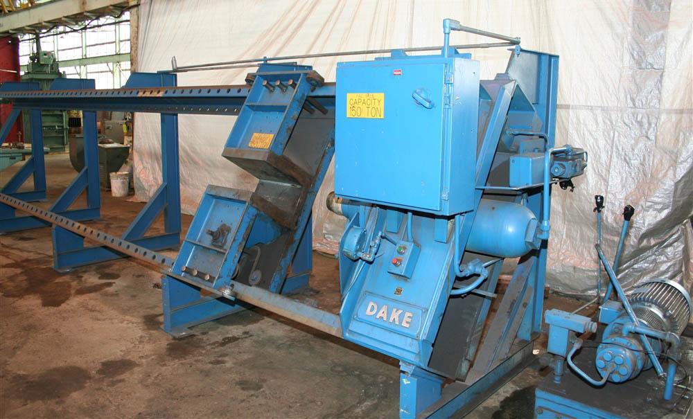 150 TON x 20′ DAKE HYDRAULIC HORIZONTAL WHEEL PRESS: STOCK #10949
