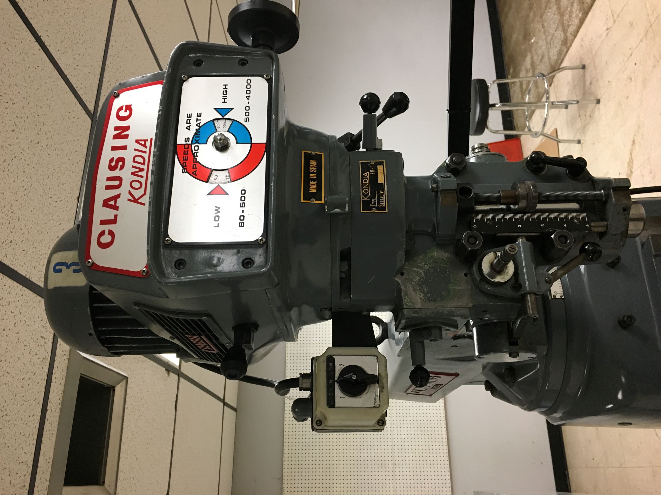 Clausing Kondia Model FV-1 Vertical Milling Machine, S/N X-823. | AMC