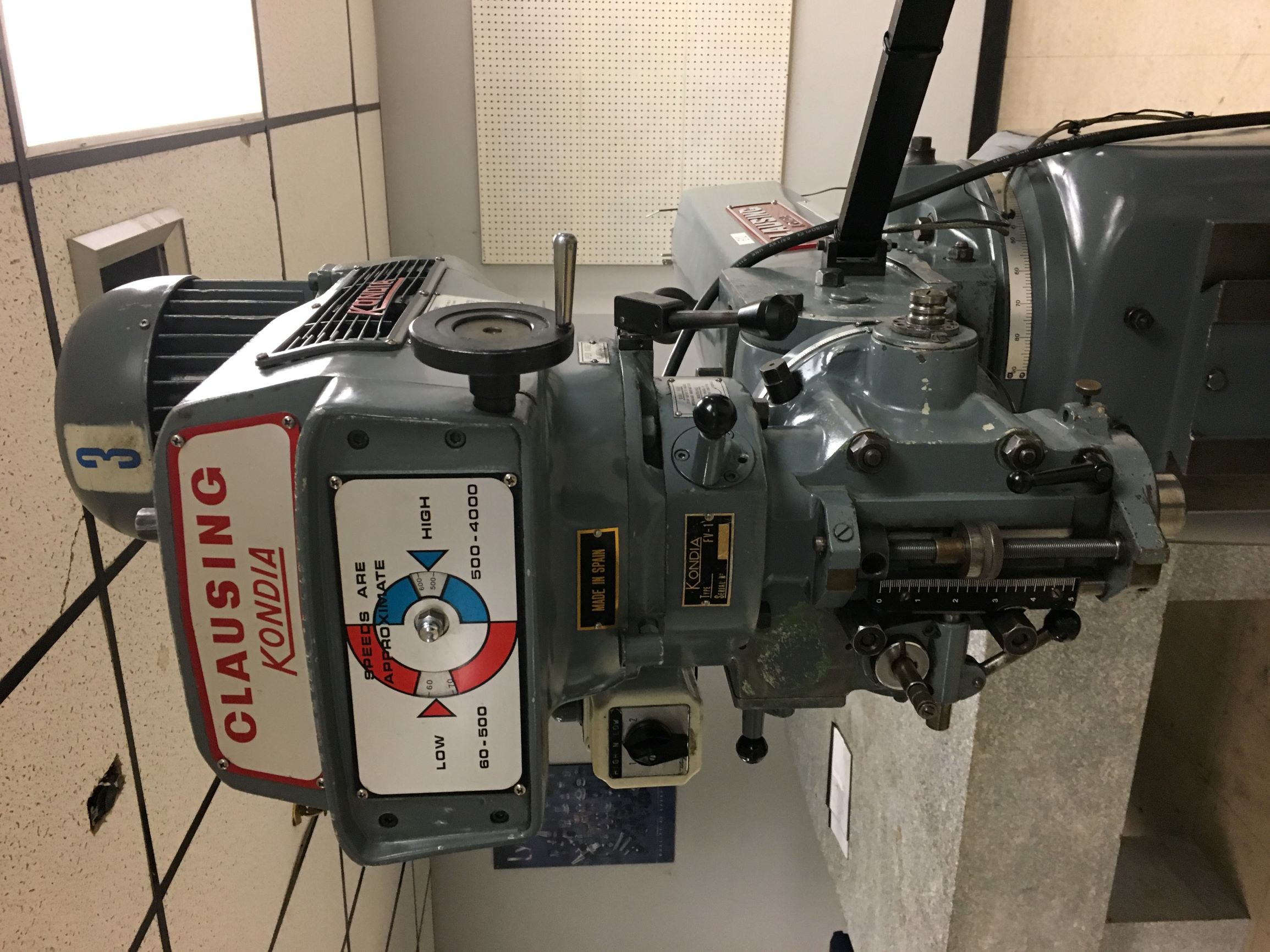 Clausing Kondia Model FV-1 Vertical Milling Machine, S/N X-823. | AMC