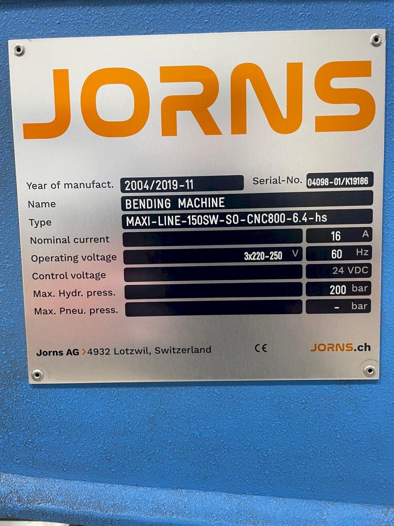 21′ X 18 GAUGE JORNS MODEL #MAXI-LINE-150SW-SO-CNC800-6.4 HYDRAULIC ...