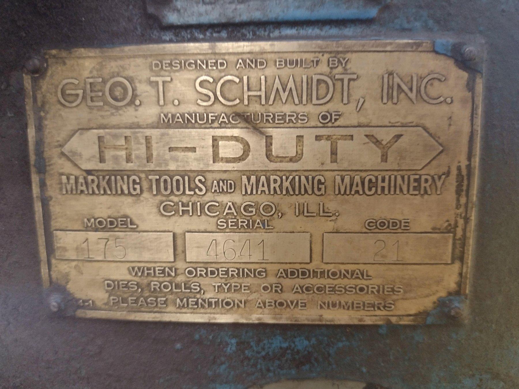 T SCHMIDT INC. MARKING MACHINE: STOCK #16264