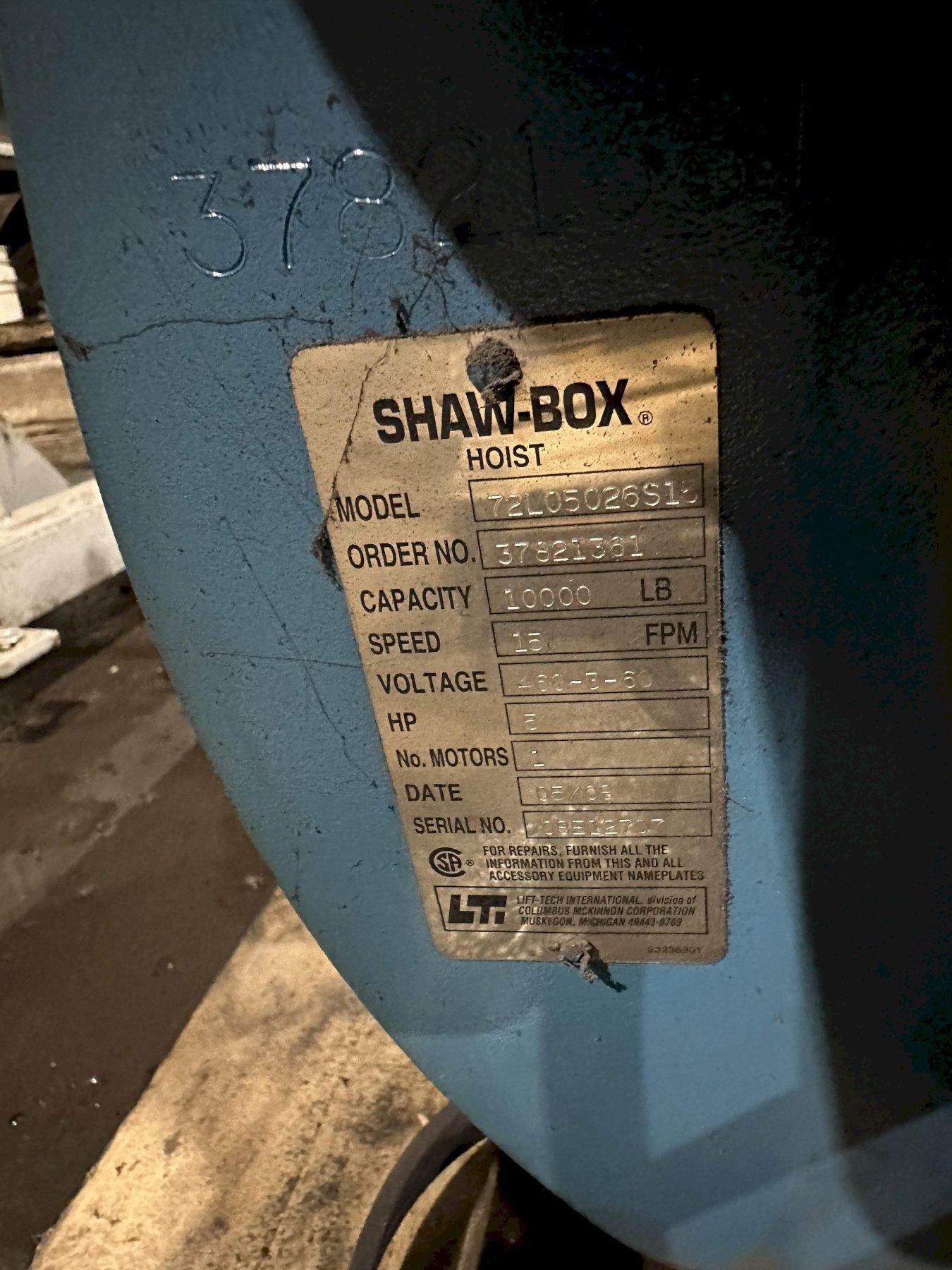 5-TON X 38′ SHAW BOX OVERHEAD BRIDGE CRANE W/ REMOTE PENDANT CONTROL ...