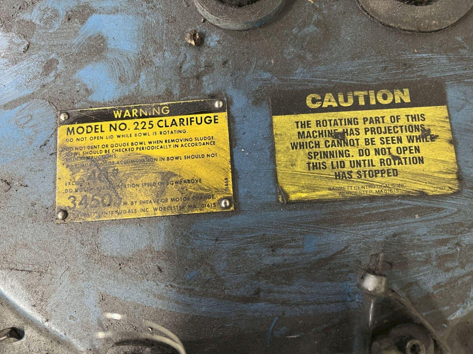 BARRETT MODEL 225 EXTRACTOR CLARIFUGE CENTRIFUGE CHIP SPINNER WRINGER ...