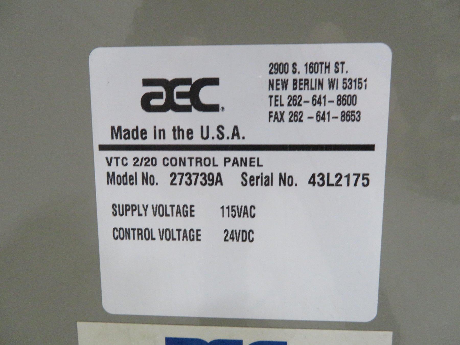 AEC Used VTC 2/20 Control Panel, Central Vacuum Control Panel, 24VDC ...