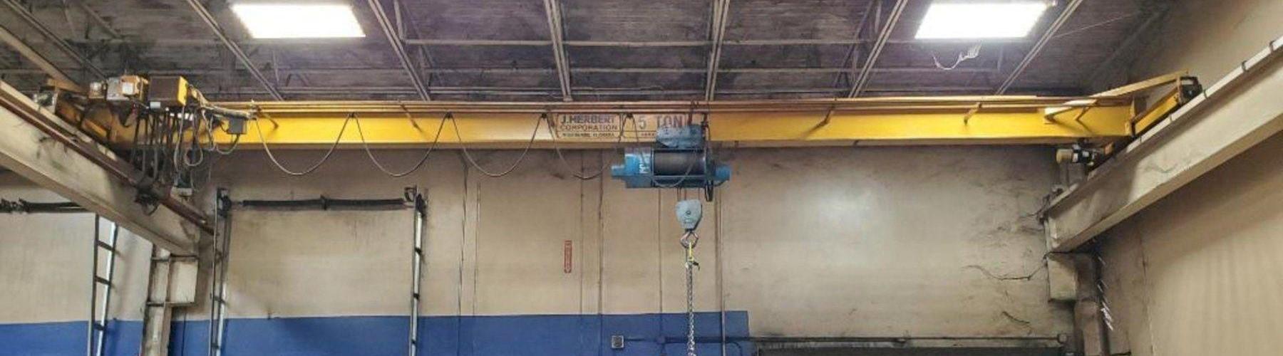 5-TON X 38′ SHAW BOX OVERHEAD BRIDGE CRANE W/ REMOTE PENDANT CONTROL ...