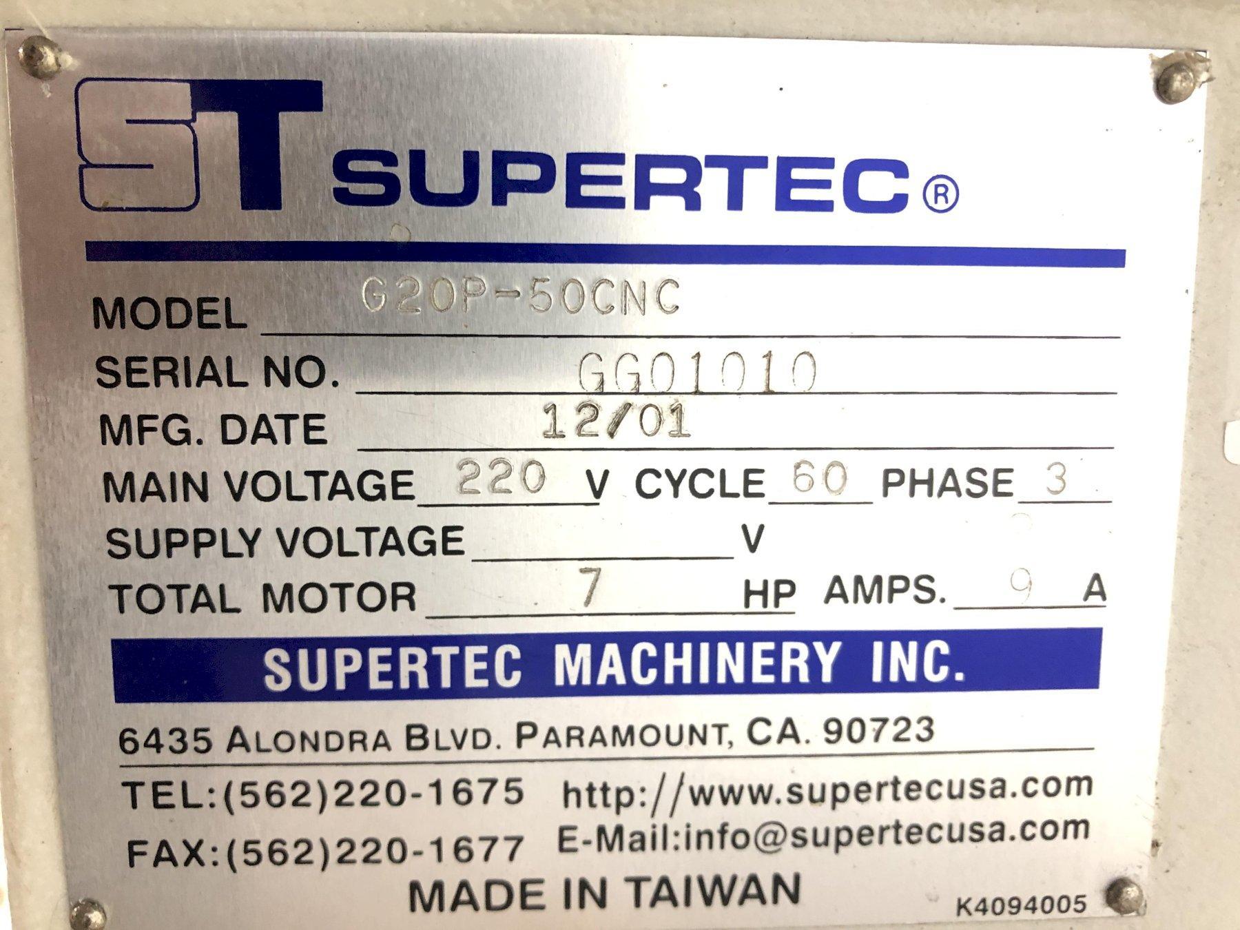 8″ X 20″ SUPERTEC MODEL #G20P-50 CNC UNIVERSAL CYLINDRICAL GRINDER: STOCK #18776