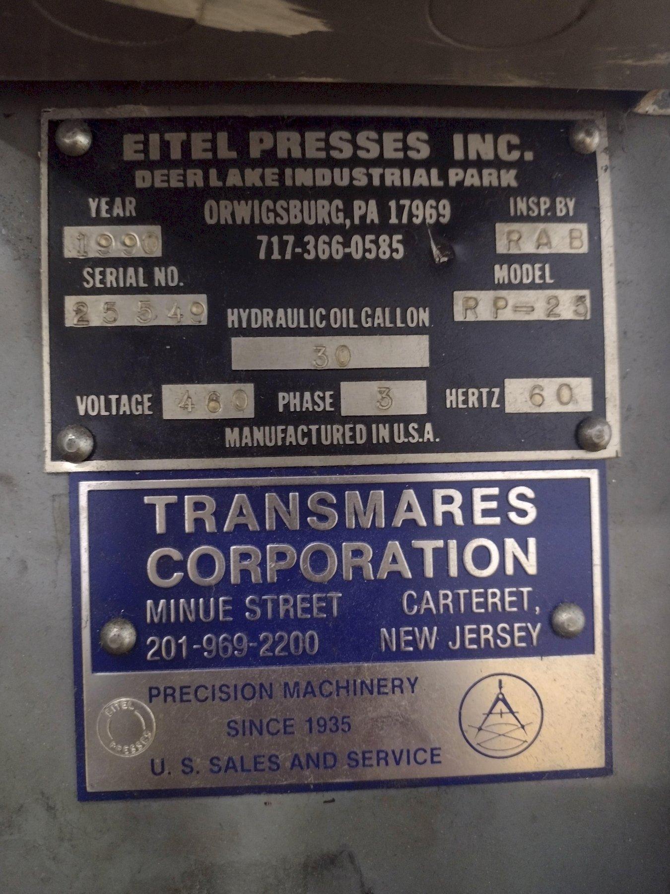 25 TON EITEL MODEL #RP25 HYDRAULIC PRECISION STRAIGHTENING PRESS, NEW ...