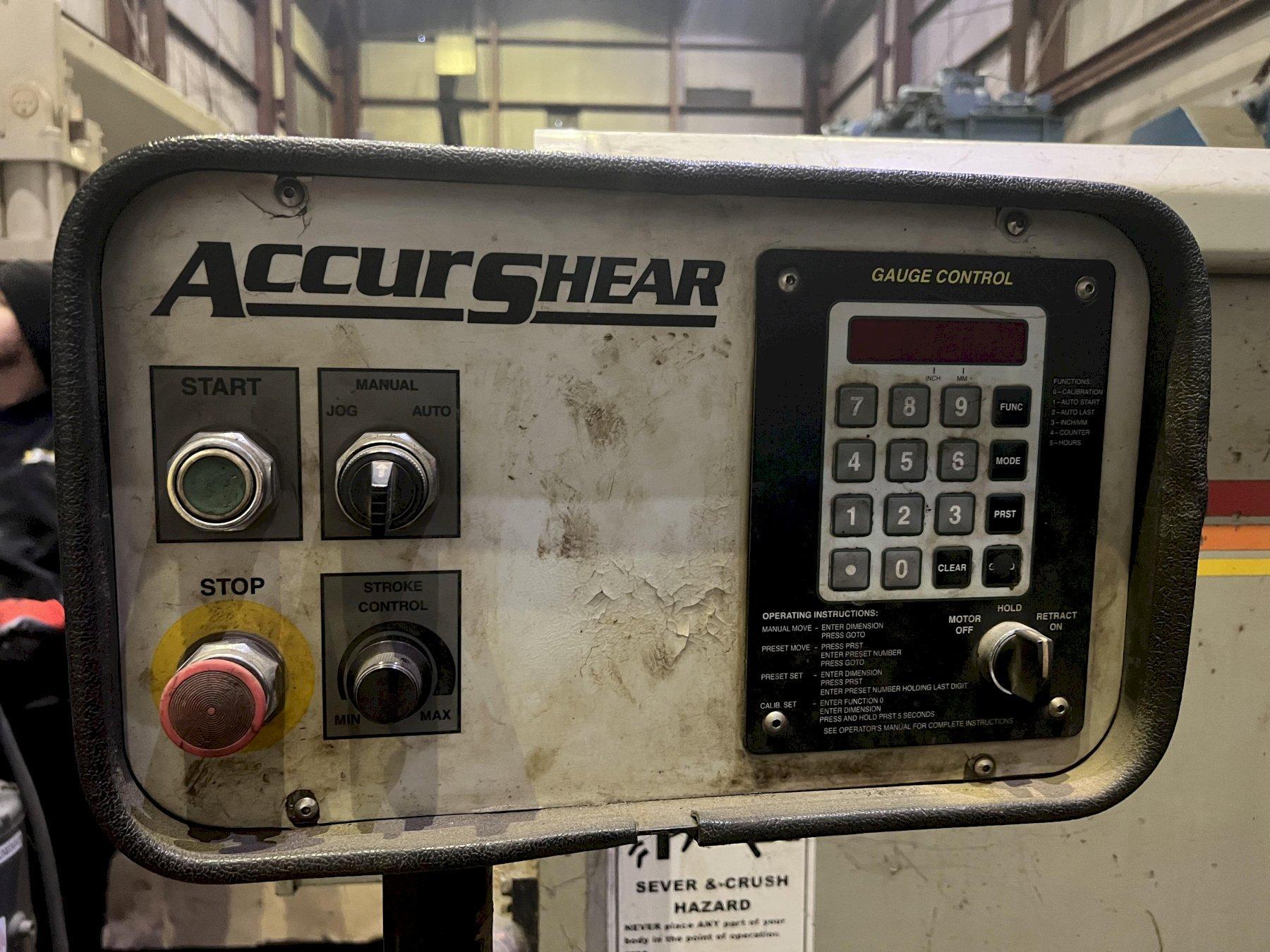 12′ X 1/4″ ACCURSHEAR MODEL #625012 HYDRAULIC SHEAR: STOCK #17902