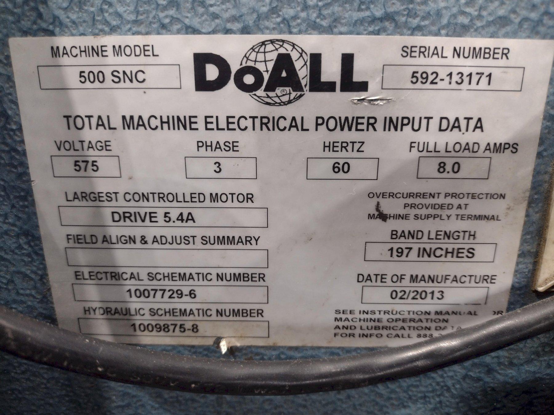 14″ X 20″ DOALL MODEL #500SNC HORIZONTAL BAND SAW: STOCK #19150