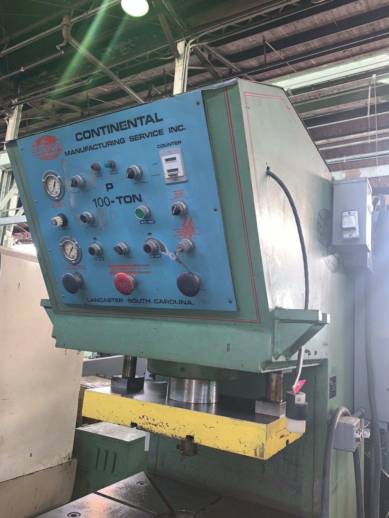 100 TON CONTINENTAL MANUFACTURING SERVICES INC C-FRAME HYDRAULIC PRESS ...