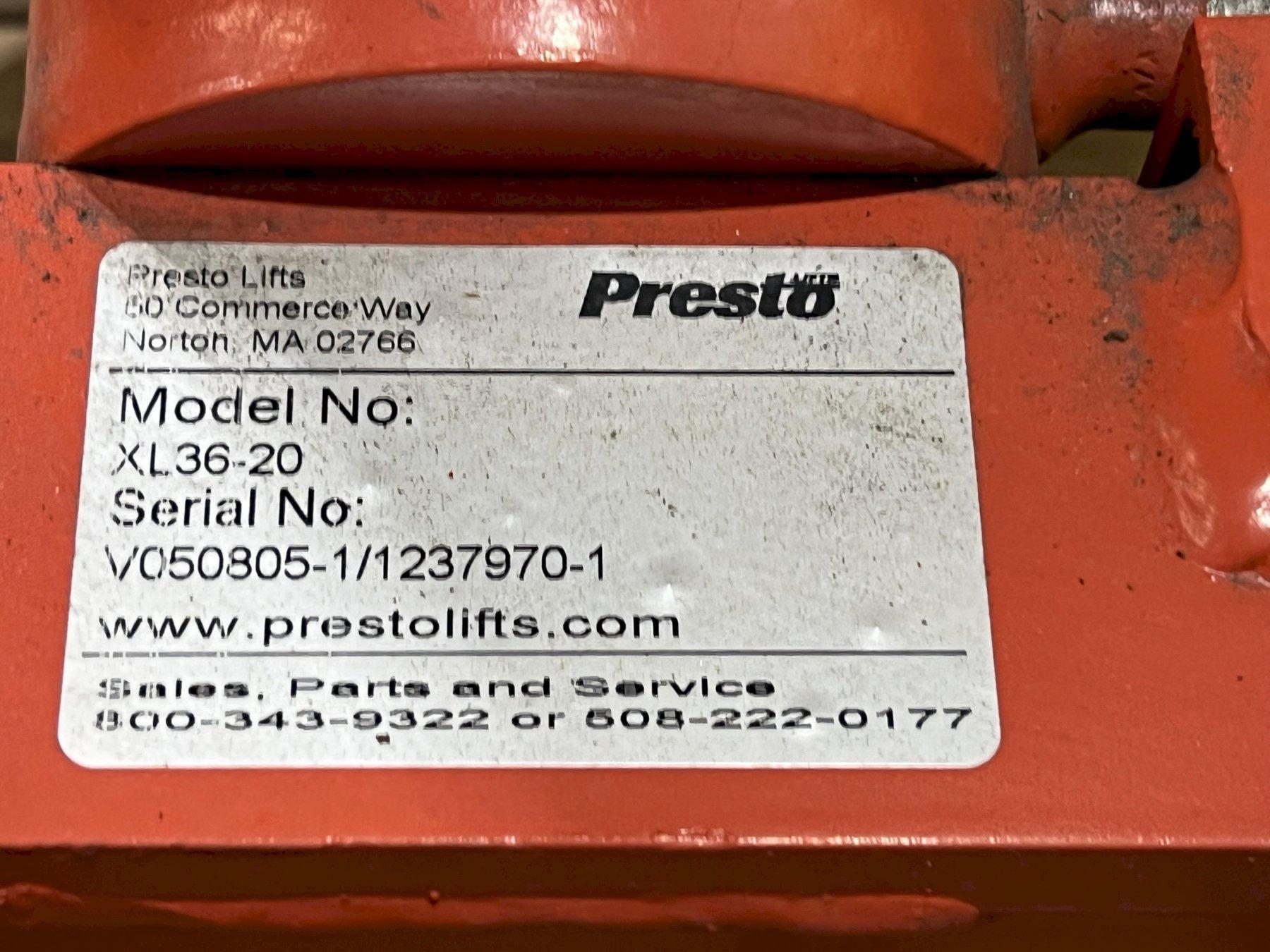 2000 LB PRESTO MODEL #XL36-20 HYDRAULIC LIFT TABLE, 110 VOLT: TOCK 16460