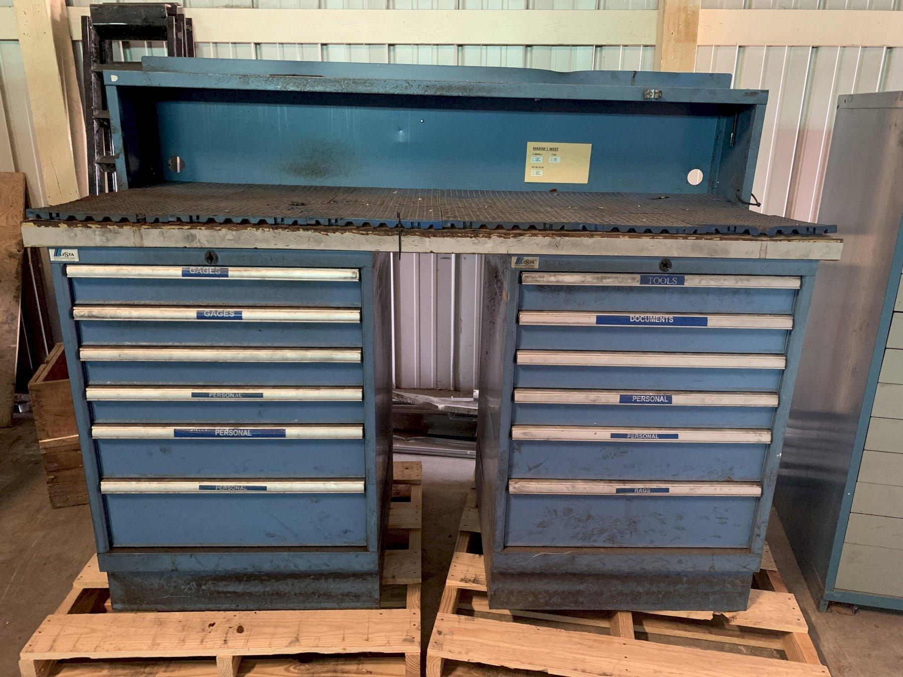 1 – PREOWNED LISTA CABINETS WITH WORK BENCH, 6 DRAWER EACH CABINET ...