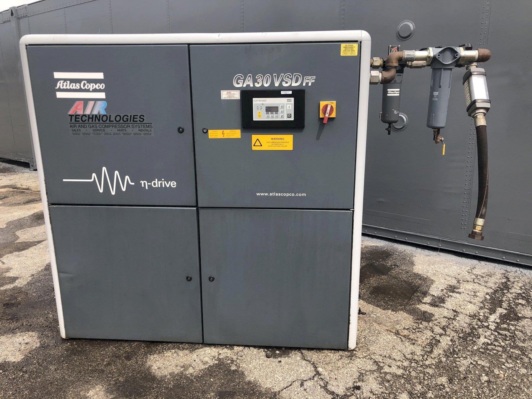 30 HP ATLAS COPCO MODEL #GA30VSDFF ROTARY SCREW AIR COMPRESSOR: STOCK 13684
