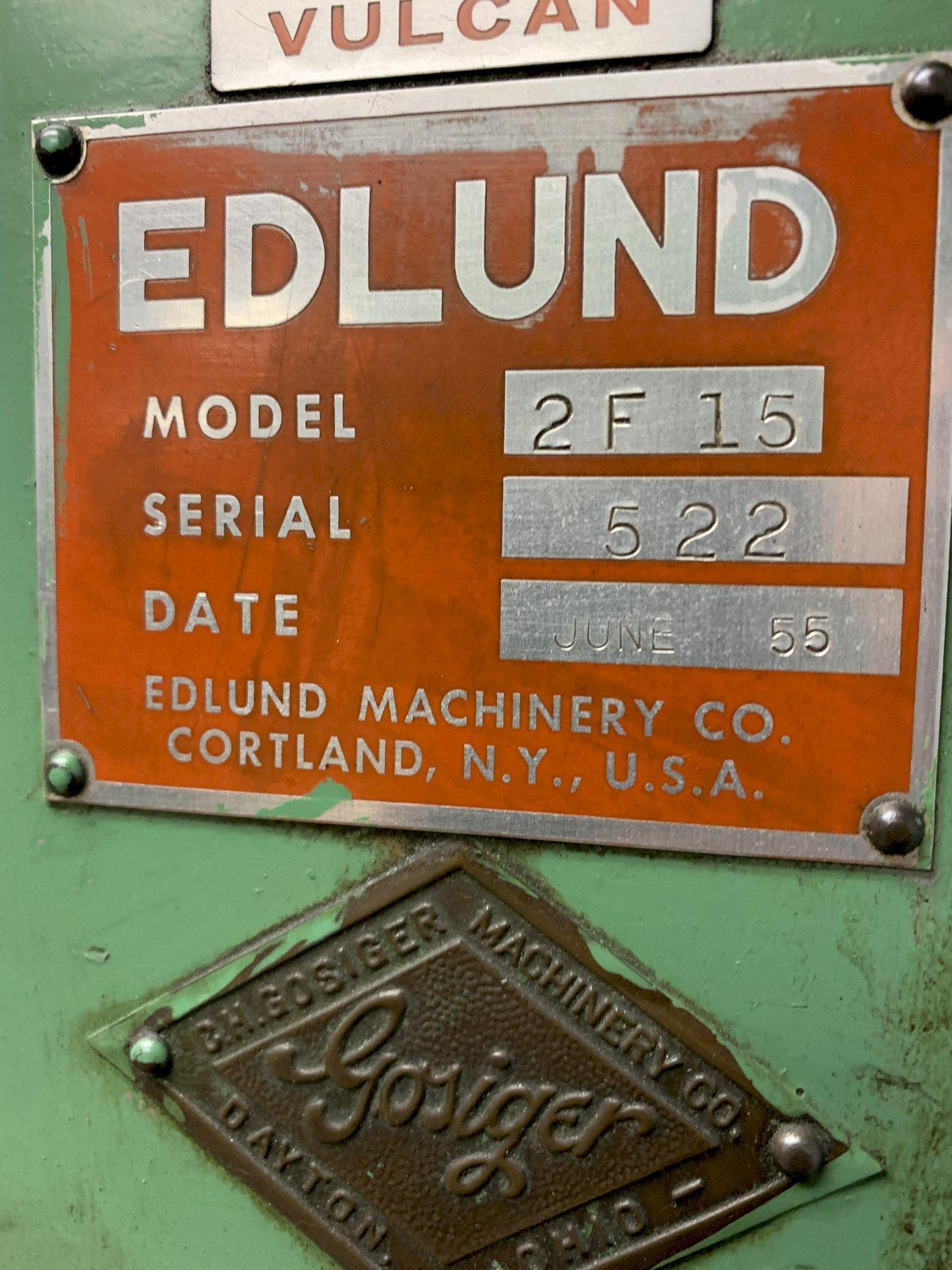 Edlund Model 2F-15 Drill Press, S/N 522, with Motor Reversing Tapping ...