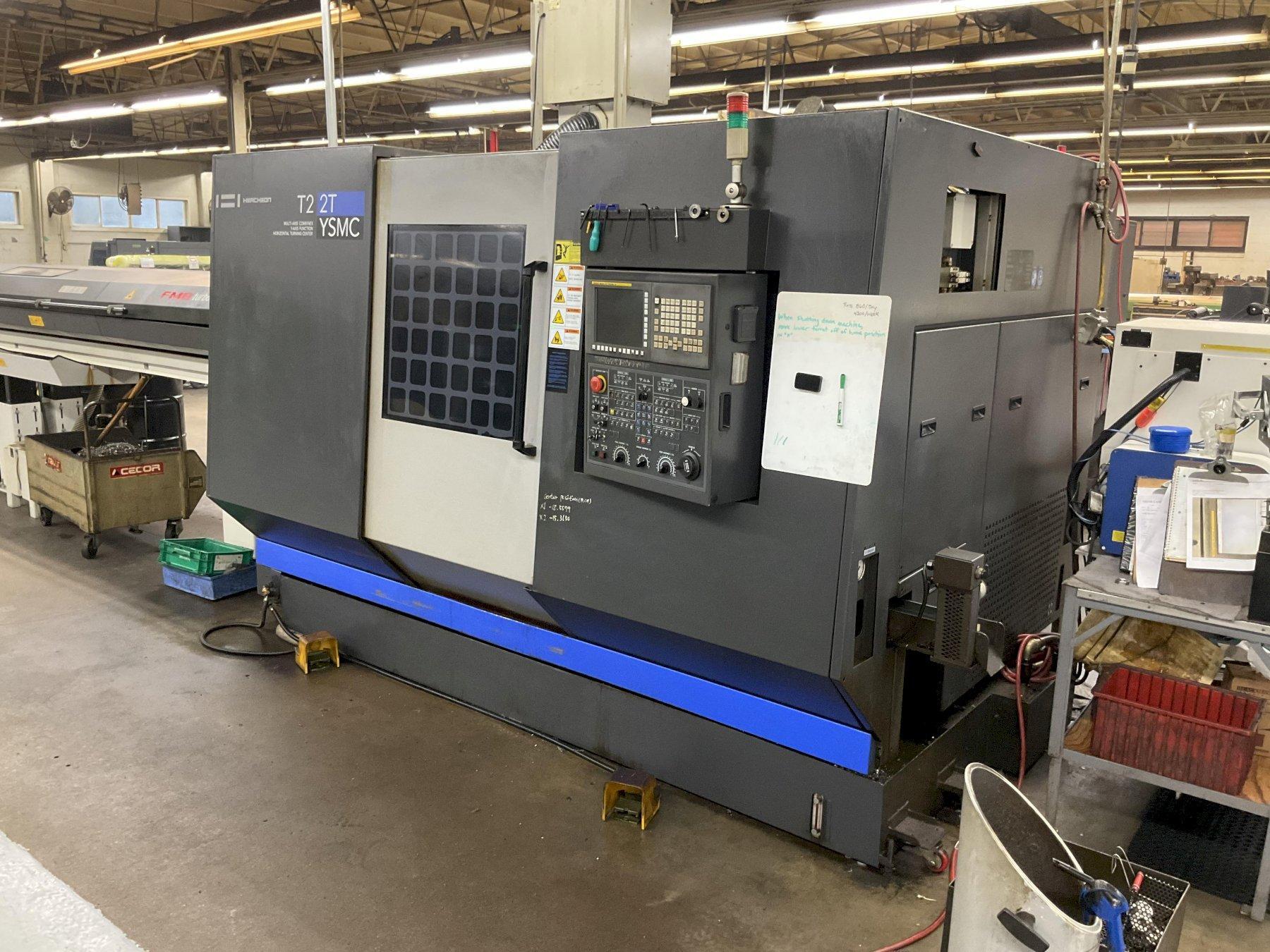 (2013) HWACHEON T2-2T-YSMC MULTI-AXIS CNC LATHE W/ FMB TURBO 5-55 BARFEEDER. STOCK # 0313023 | G ...