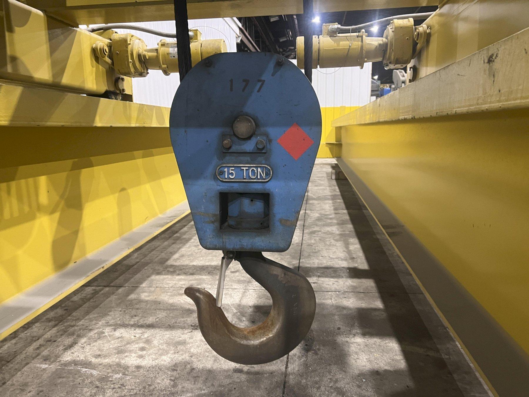 15 TON X 50′ PROSERV DOUBLE GIRDER OVERHEAD BRIDGE CRANE W/ SHAW-BOX ...