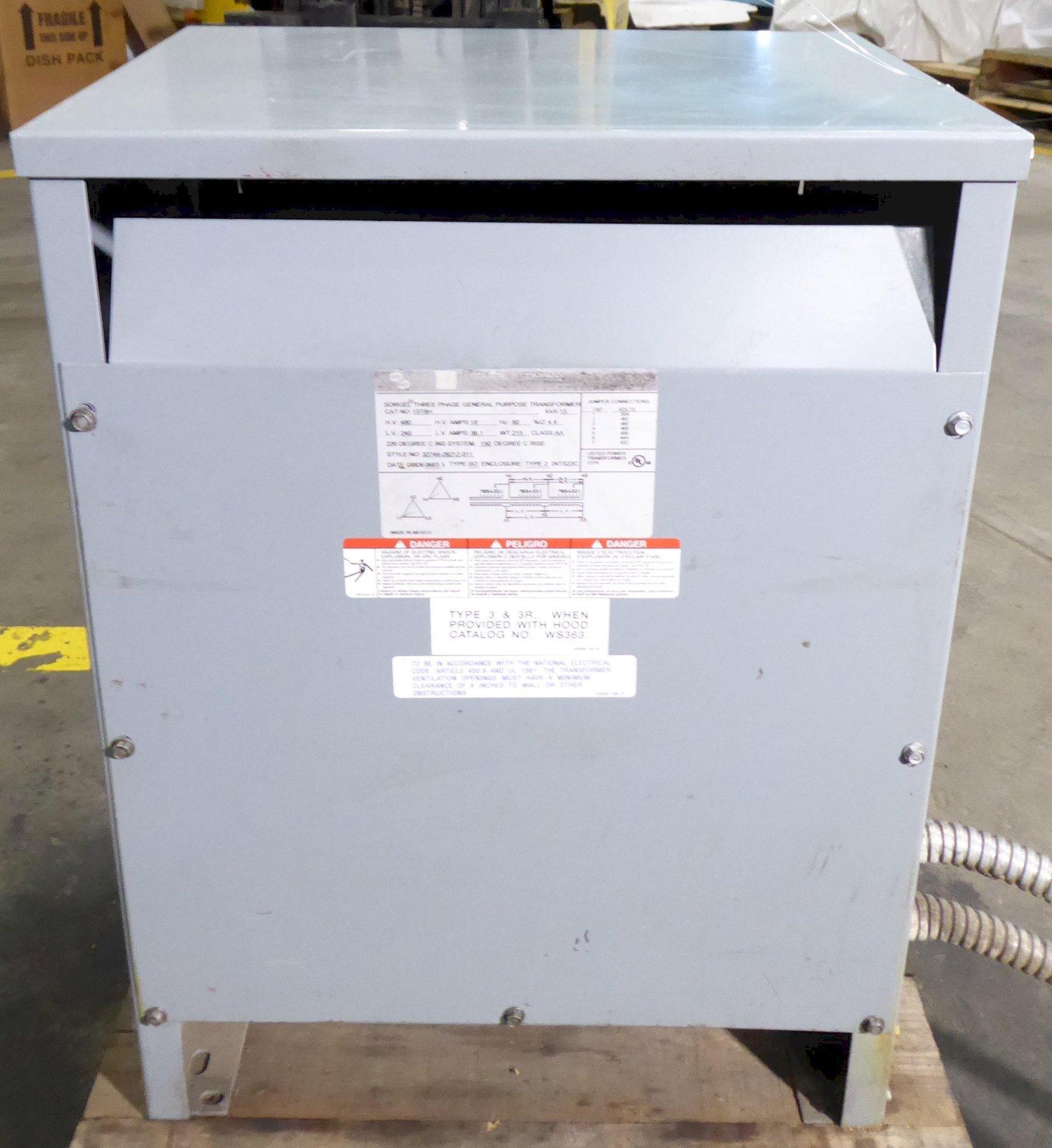 15 KVA Square D Transformer Cat. No. 15T6H, HV 480, LV 240, 3 Phase | C ...