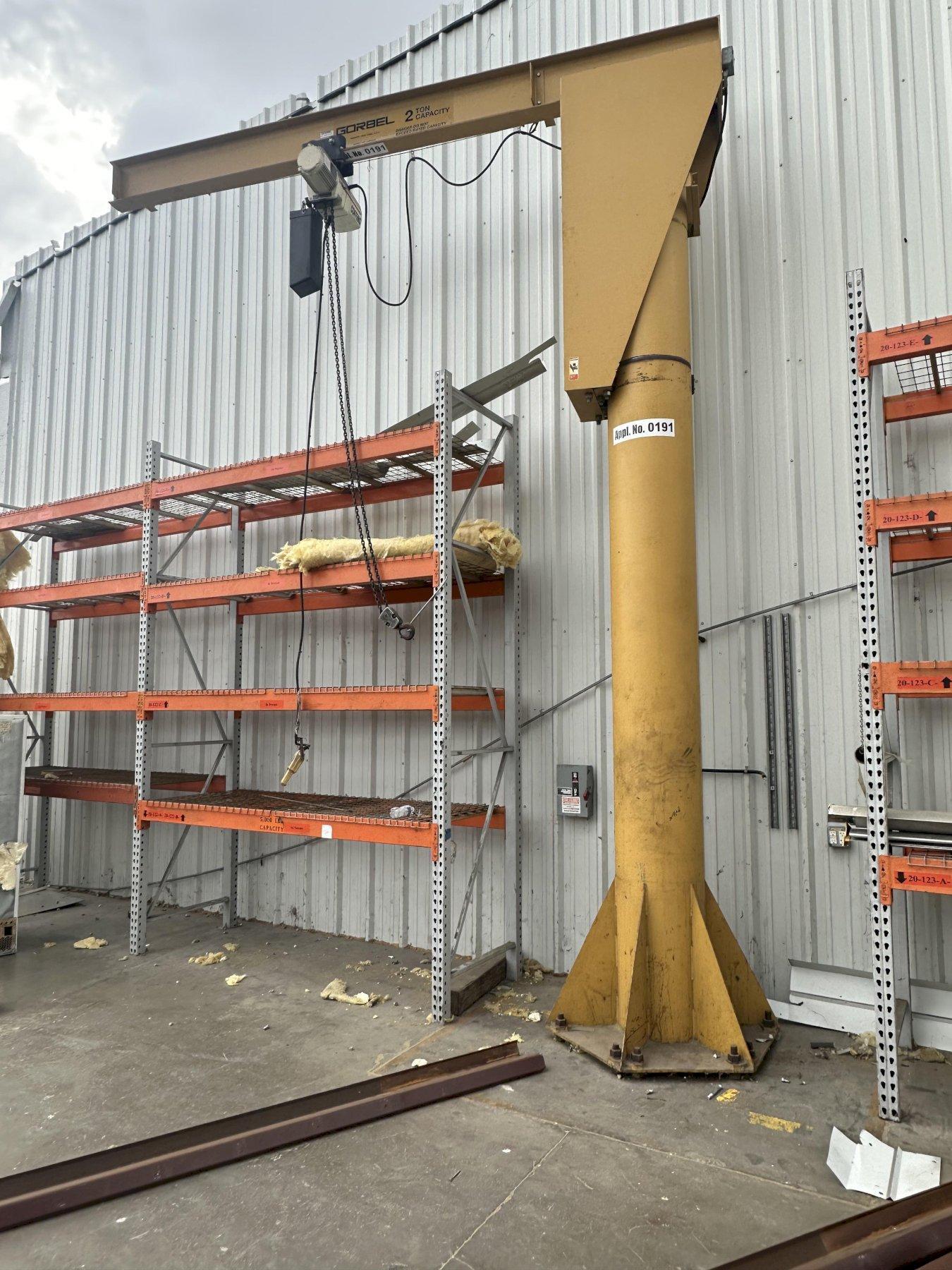 2 TON 12′ SPAN X 18′ GORBEL FREE STANDING JIB CRANE/COFFING HOIST ...