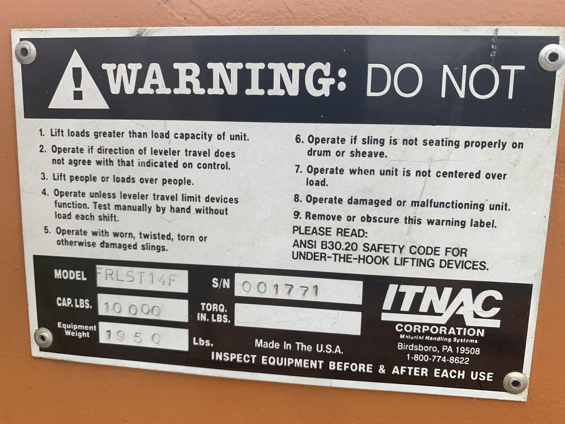 7500 LB BUSHMAN ITNAC #FRL5T14F FLIP RITE SYSTEM: STOCK #11536