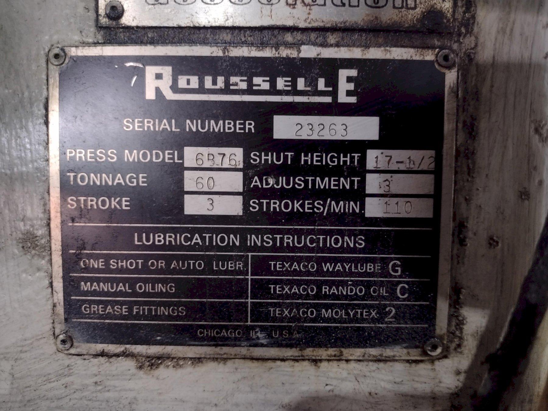 60 TON ROUSELLE GAP BED FRAME PRESS: STOCK #18934
