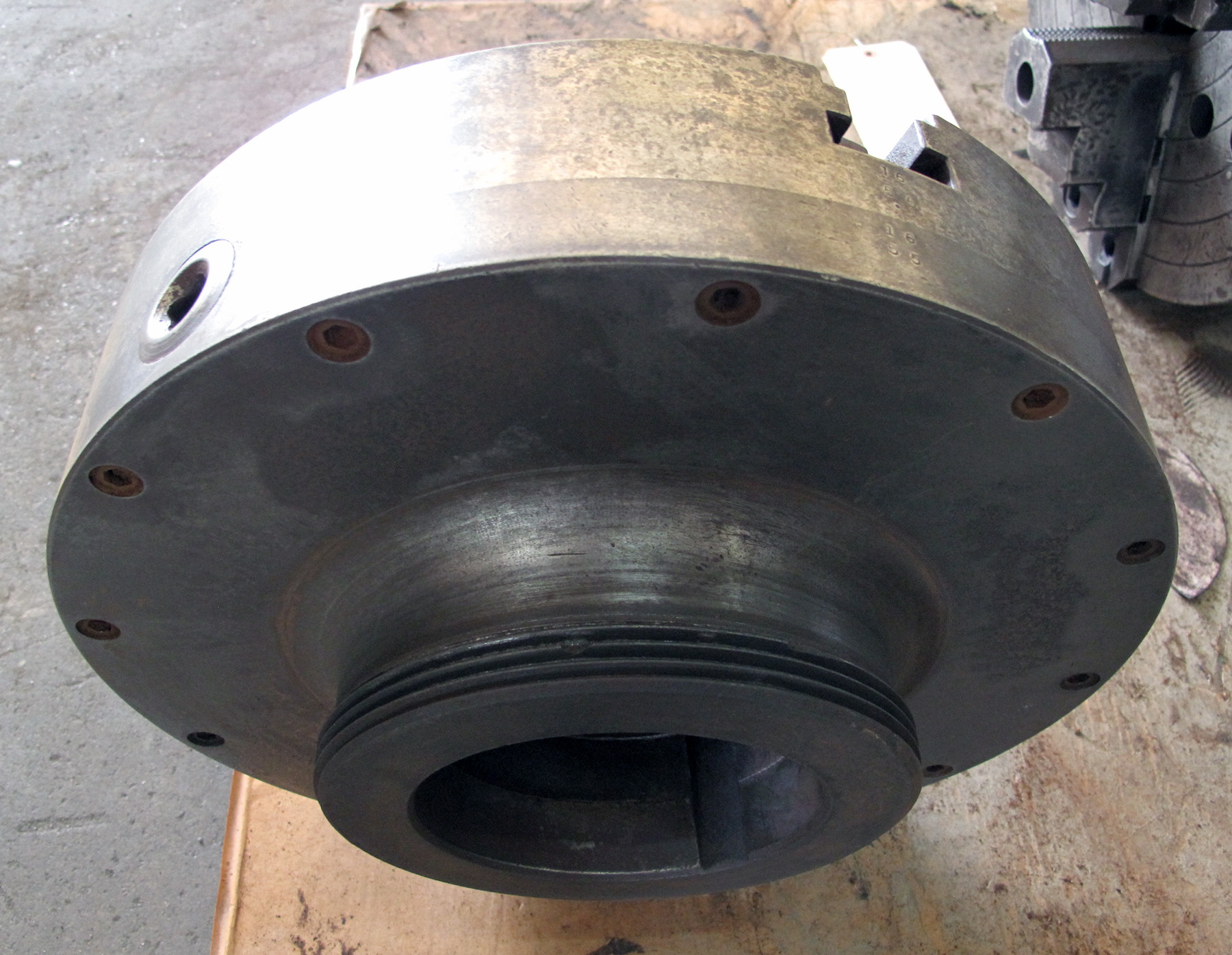 USED, 15″ 3-JAW CHUCK, 3″ THRU-HOLE, L-2 MOUNT, 1 PIECE JAWS | Harris ...