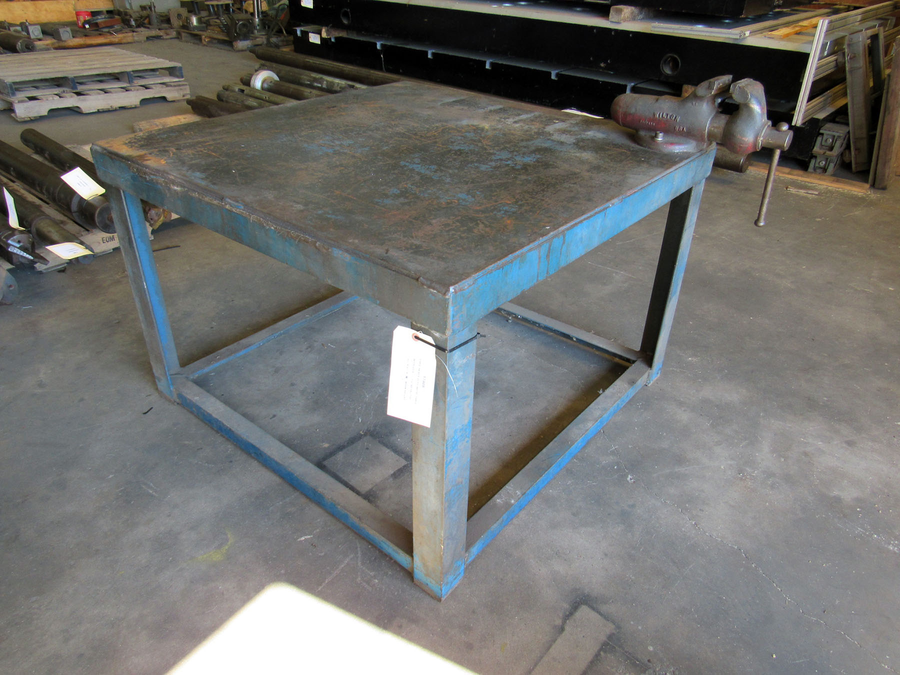 USED, HEAVY DUTY METAL TABLE WITH VISE | Harris Machine Tools