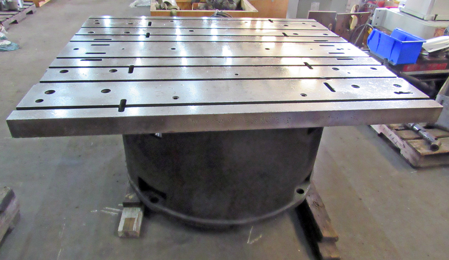 USED, 55″ X 63″ T-SLOTTED TABLE ON RAISED BASE | Harris Machine Tools
