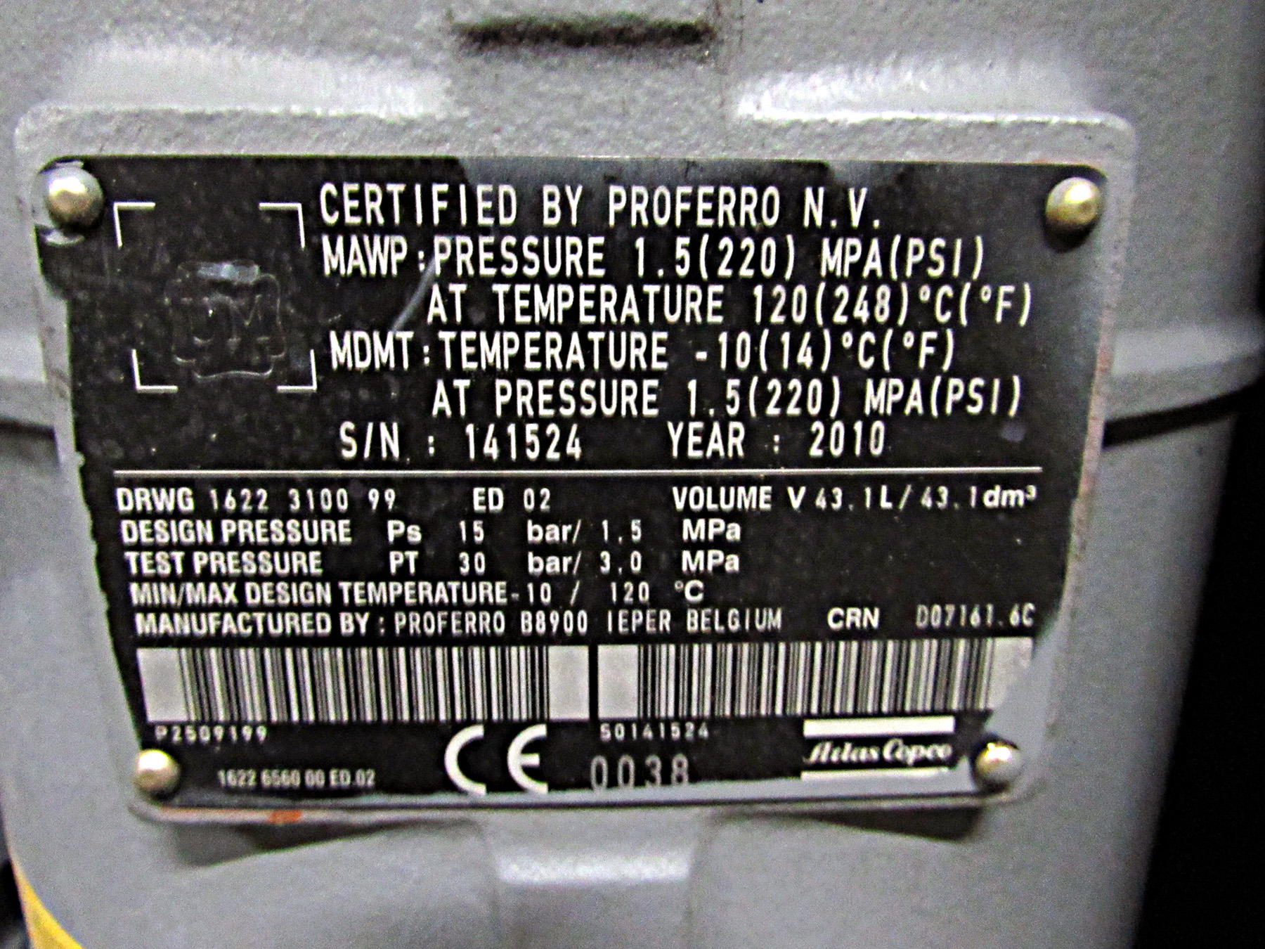 USED, ATLAS COPCO MODEL GA37+FF OIL-INJECTED ROTARY SCREW AIR ...