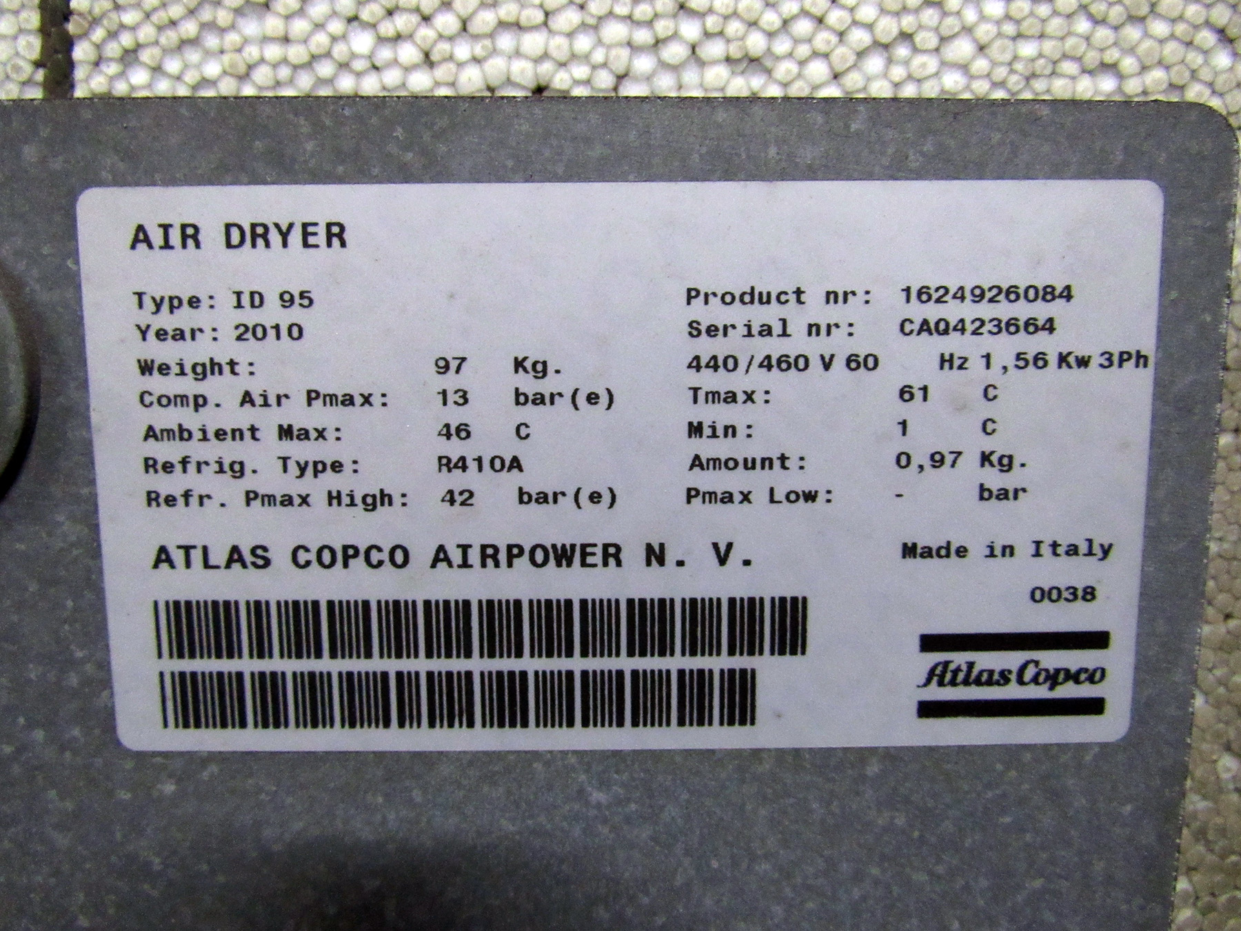 USED, ATLAS COPCO MODEL GA37+FF OIL-INJECTED ROTARY SCREW AIR ...