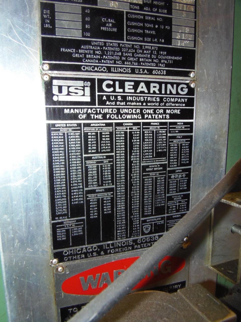 60 TON – USI CLEARING (TORC-PAC), O.B.I. PRESS, 4″ STROKE, 60 SPM, 3 ...