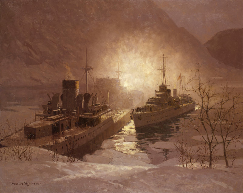 HMS Cossack approaches Altmark, in the Jøssingfjord in advance of the ...
