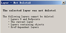 Unable to delete a layer in AutoCAD