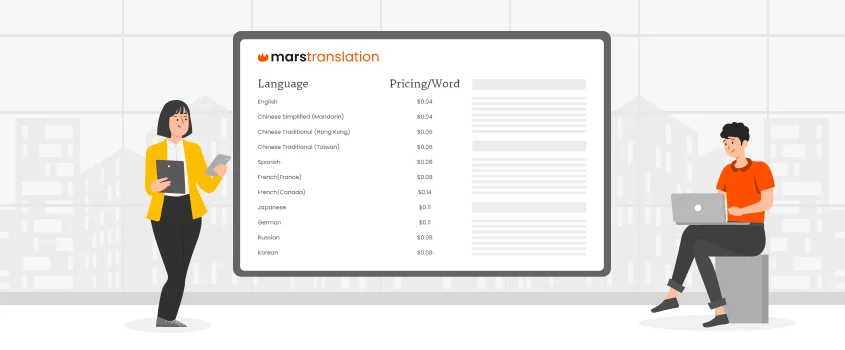 Translation prices per word at Mars Translation
