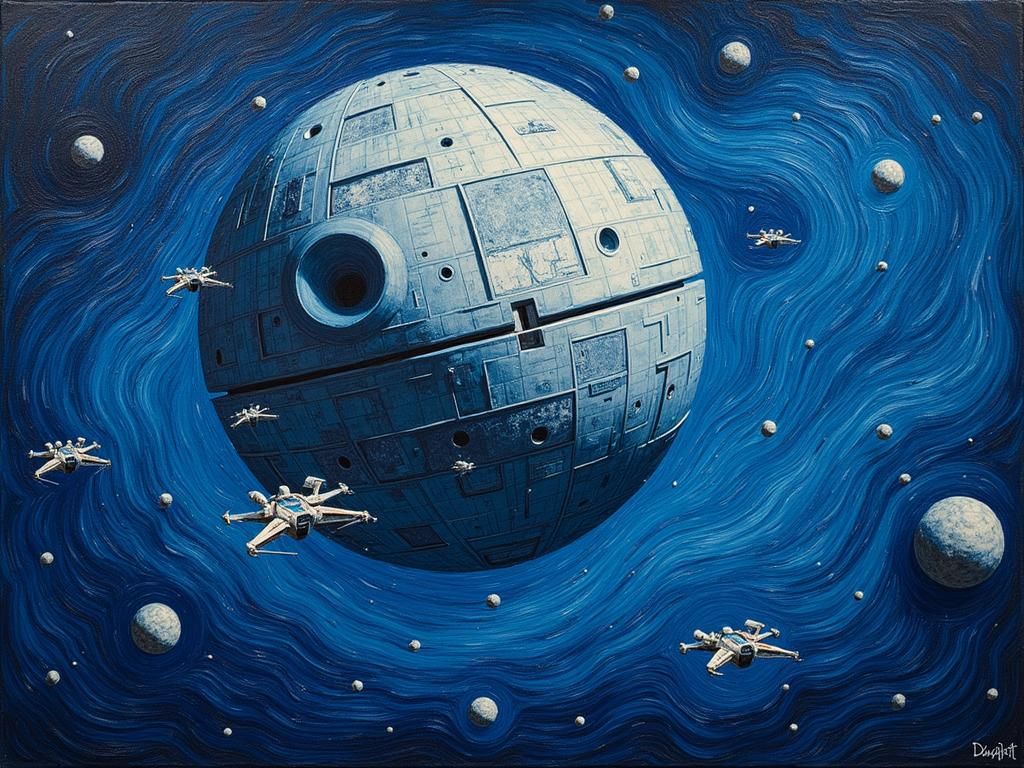 Van Gogh Paints the Death Star - An AI Creation on Prompt Mine