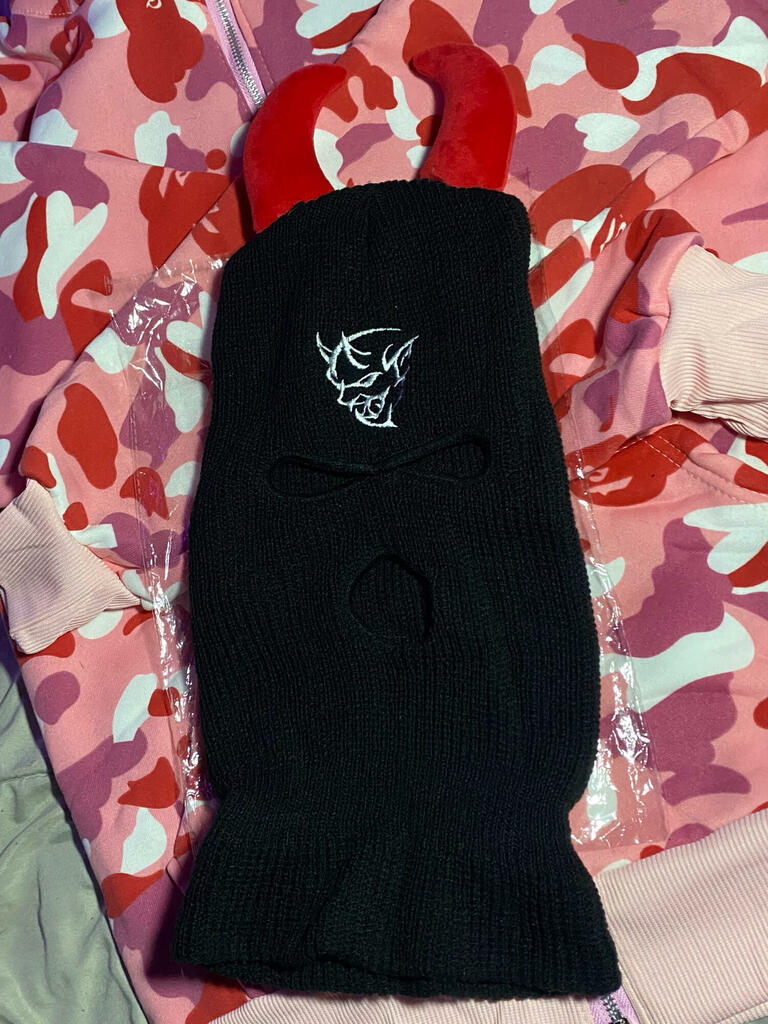 Black Demon Embroidery Ski Mask With Red Horns – IRHAZ