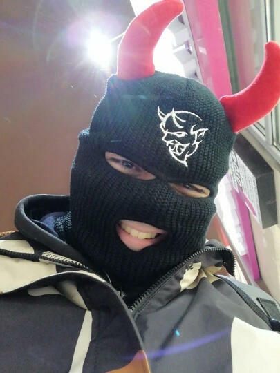 Black Demon Embroidery Ski Mask With Red Horns – IRHAZ