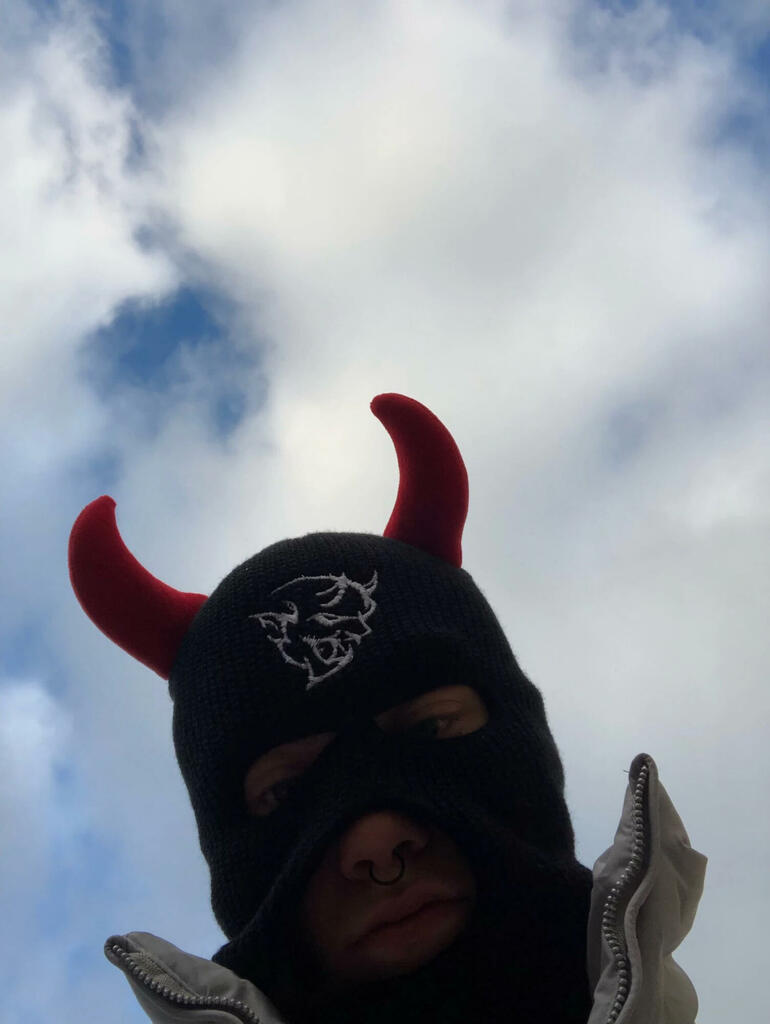 Black Demon Embroidery Ski Mask With Red Horns – IRHAZ