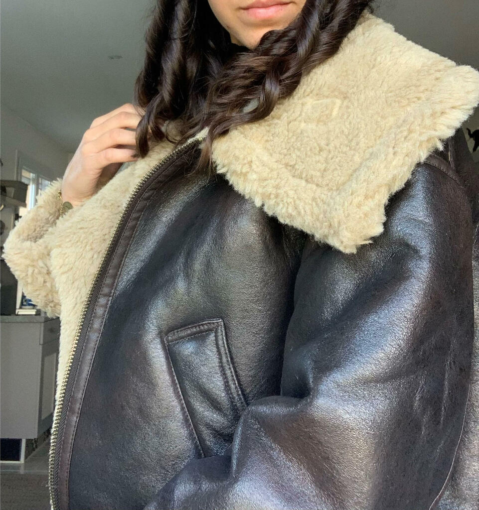 Women's Brown Cropped Lined Leather Sherpa Jacket – IRHAZ