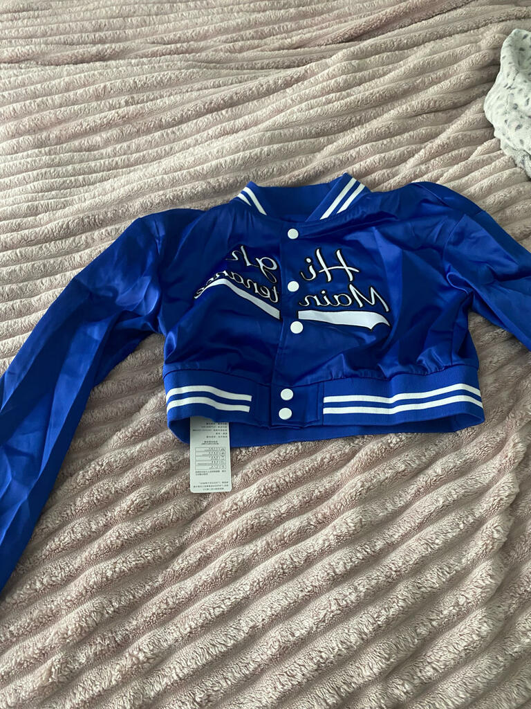 Blue Cropped Varsity Baseball Jacket – IRHAZ