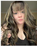 Glueless Highlight Honey Blonde Wig With Curtain Bangs Balayage Human ...