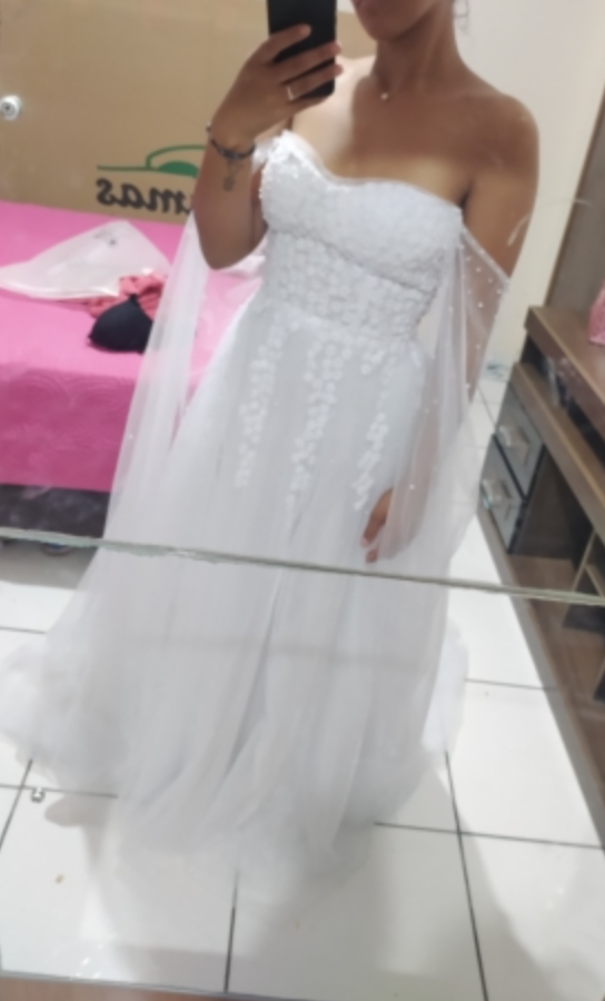 ALENA Wedding Dress | Pearl and Lace Bridal Gown with Cape Sleeve Veil ...