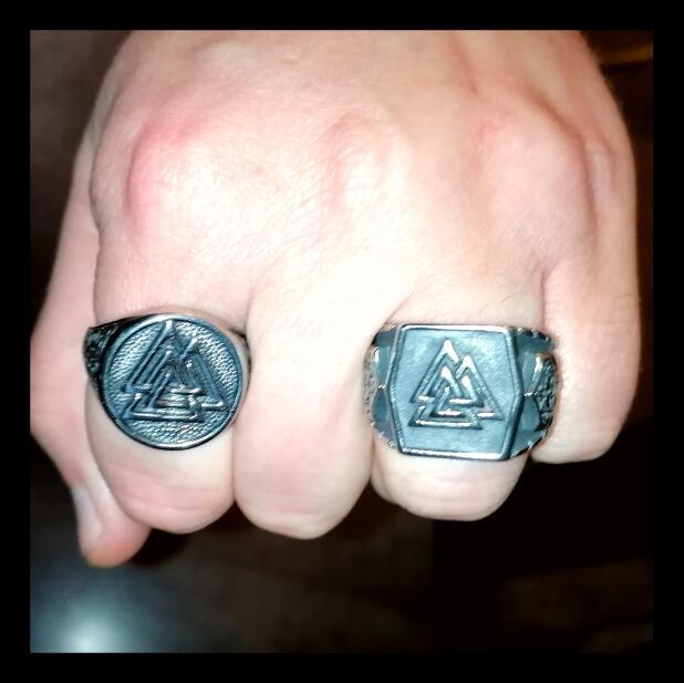 Steel Valknut and Mjölnir Ring