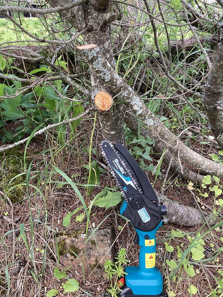 Seesii M6 Plus 6 inch Mini Chainsaw Cordless,2x2000mAh Battery Chainsa ...