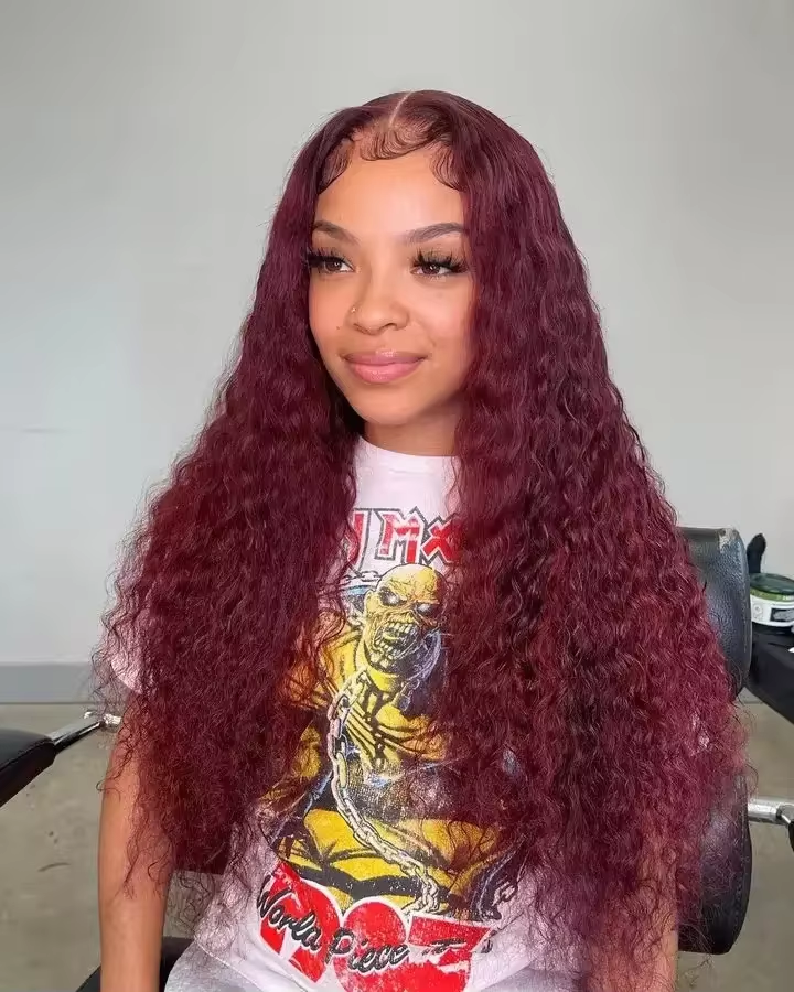Simidola 99J Color 7x5 Lace Water Wave Wear Go Glueless Wig Pre Plucke ...