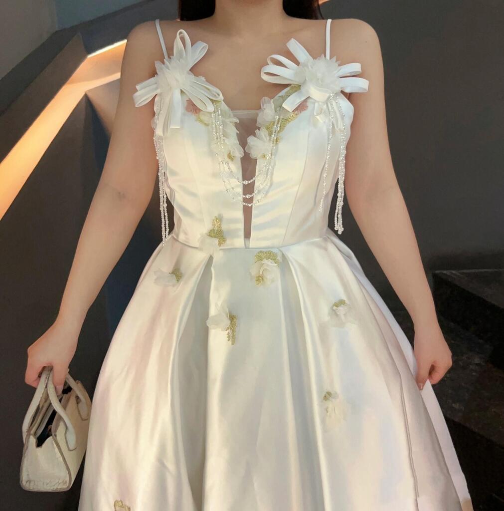 Tea Length Satin Prom Dress Vintage Corset Back Cocktail Dress BJ004 – Viniodress