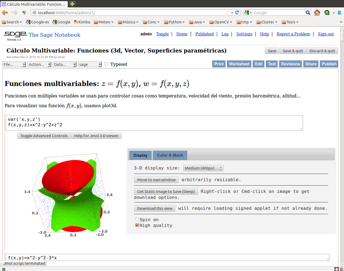 Matemáticas Interactivas y Visuales con Sage 2015