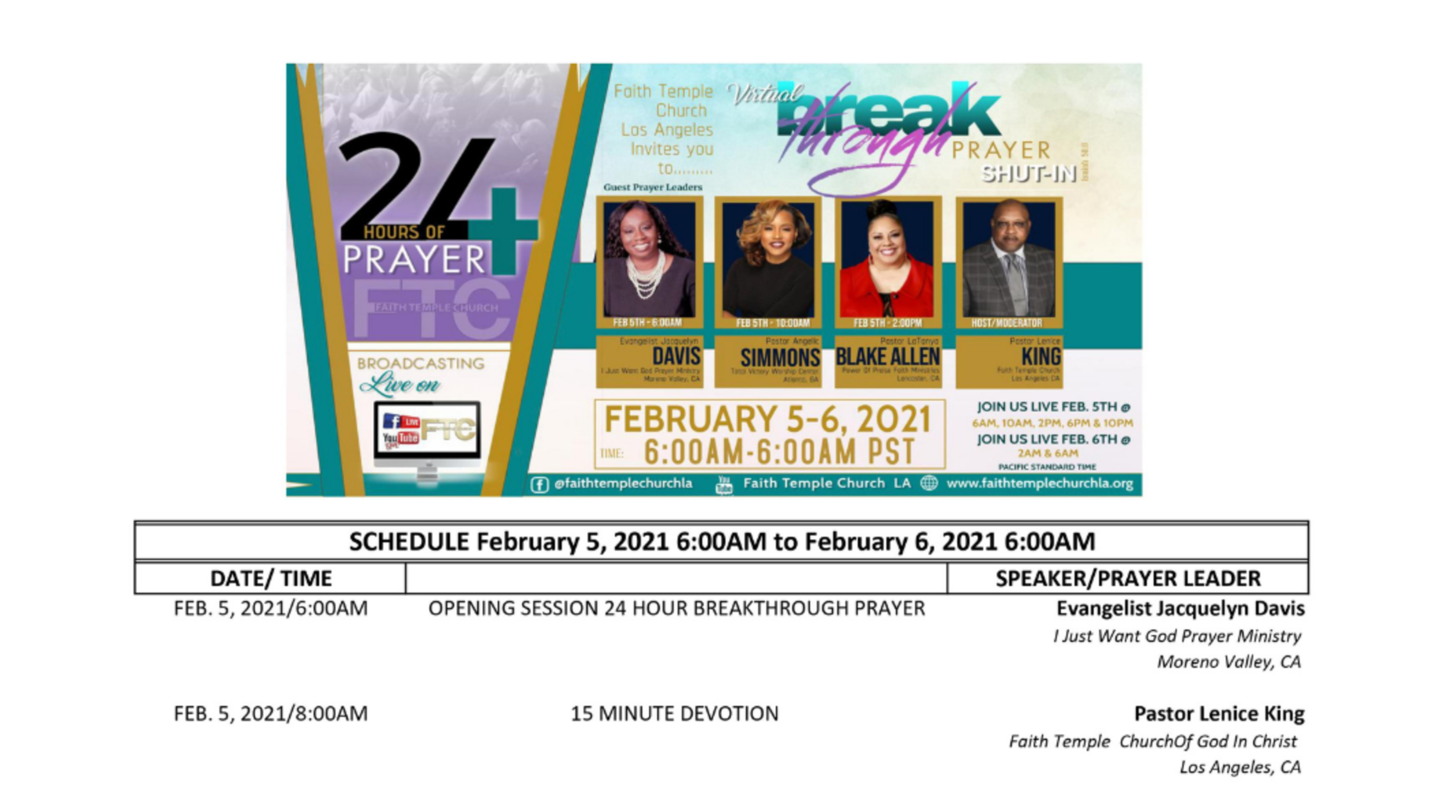 Faith Temple Church | 24 Hour Prayer Schedule
